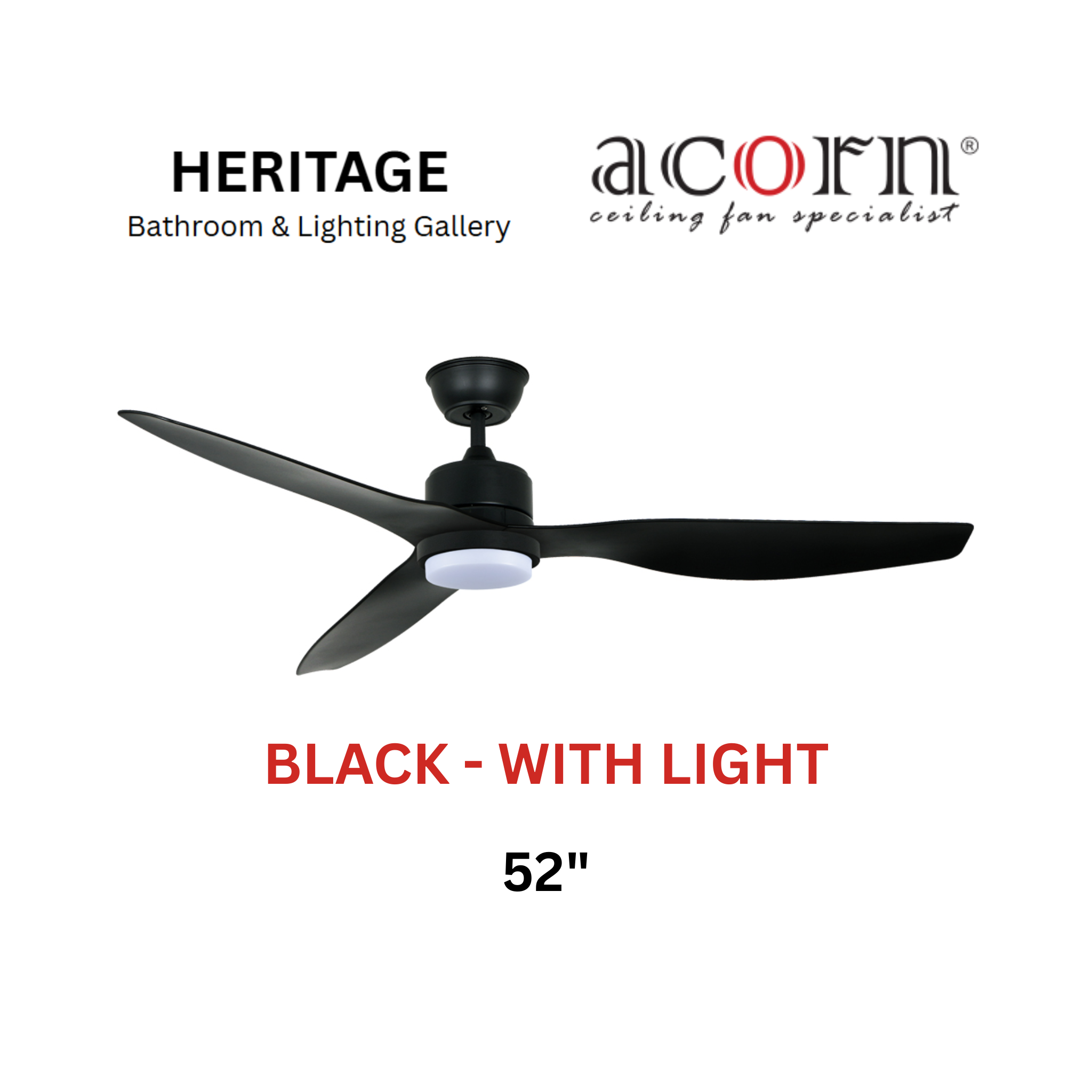 Acorn Intaglio DC-159 52" Matt Black Ceiling Fan With 22W RGB ...