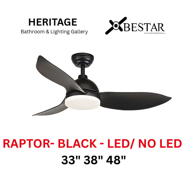 Bestar Raptor 33"/38"/48" Ceiling Fan (MATT BLACK) – Heritage Bathroom ...