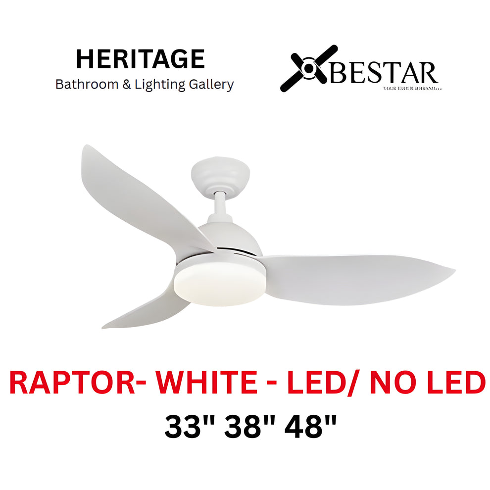 Bestar Raptor 33"/38"/48" Ceiling Fan (MATT WHITE) – Heritage Bathroom ...