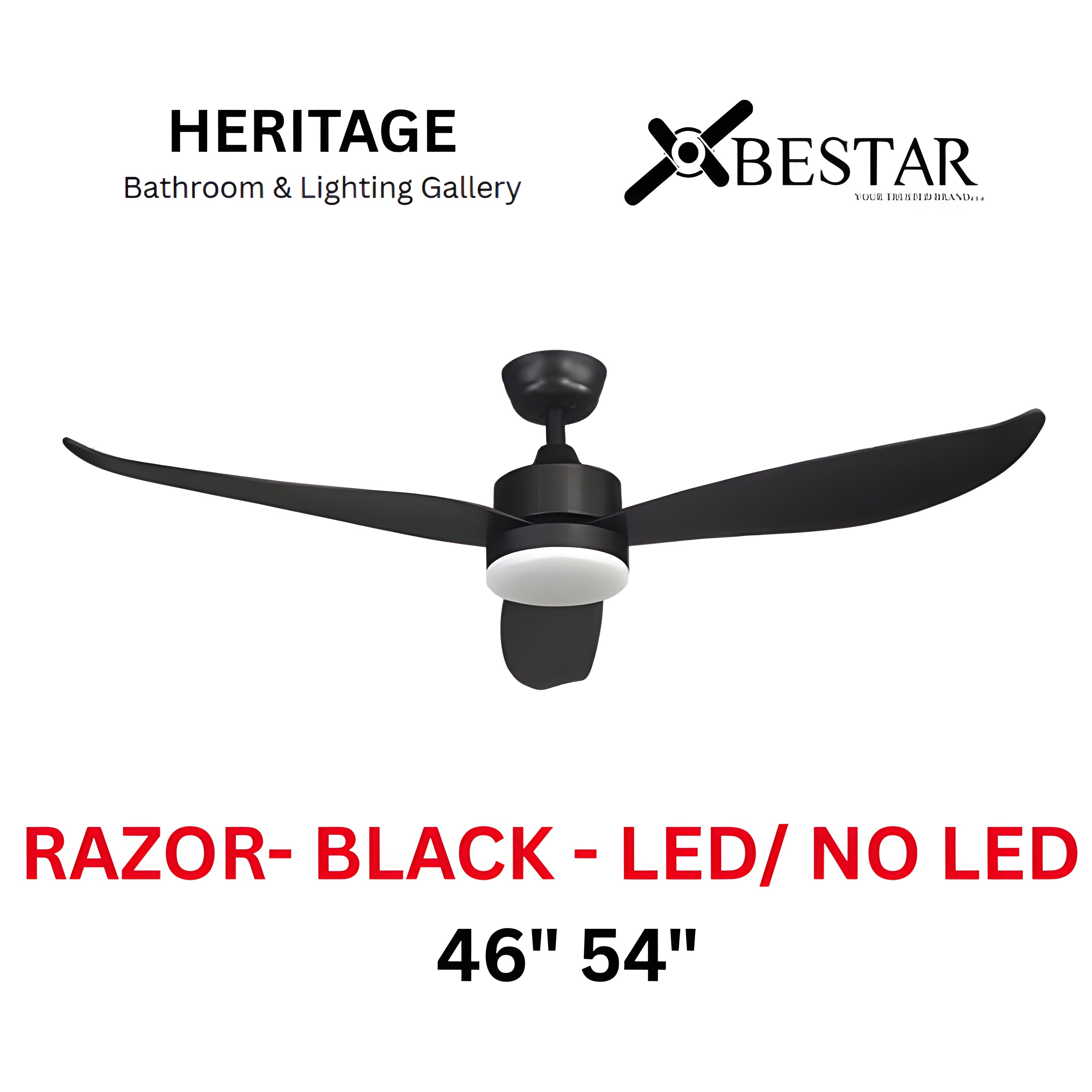 Bestar Razor 46"/54" Ceiling Fan (MATT BLACK) – Heritage Bathroom Gallery