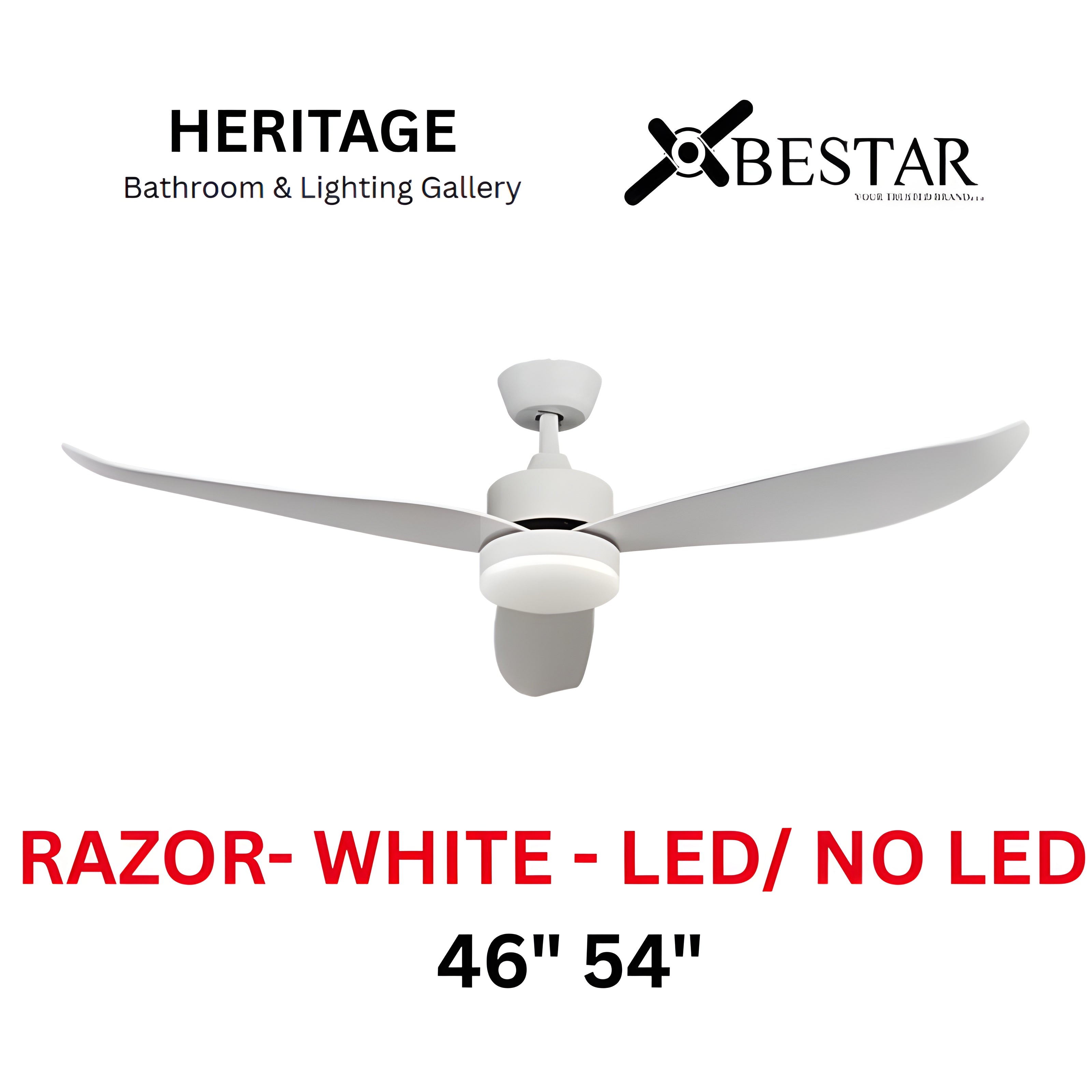 Bestar Razor 46"/54" Ceiling Fan (MATT WHITE) – Heritage Bathroom Gallery