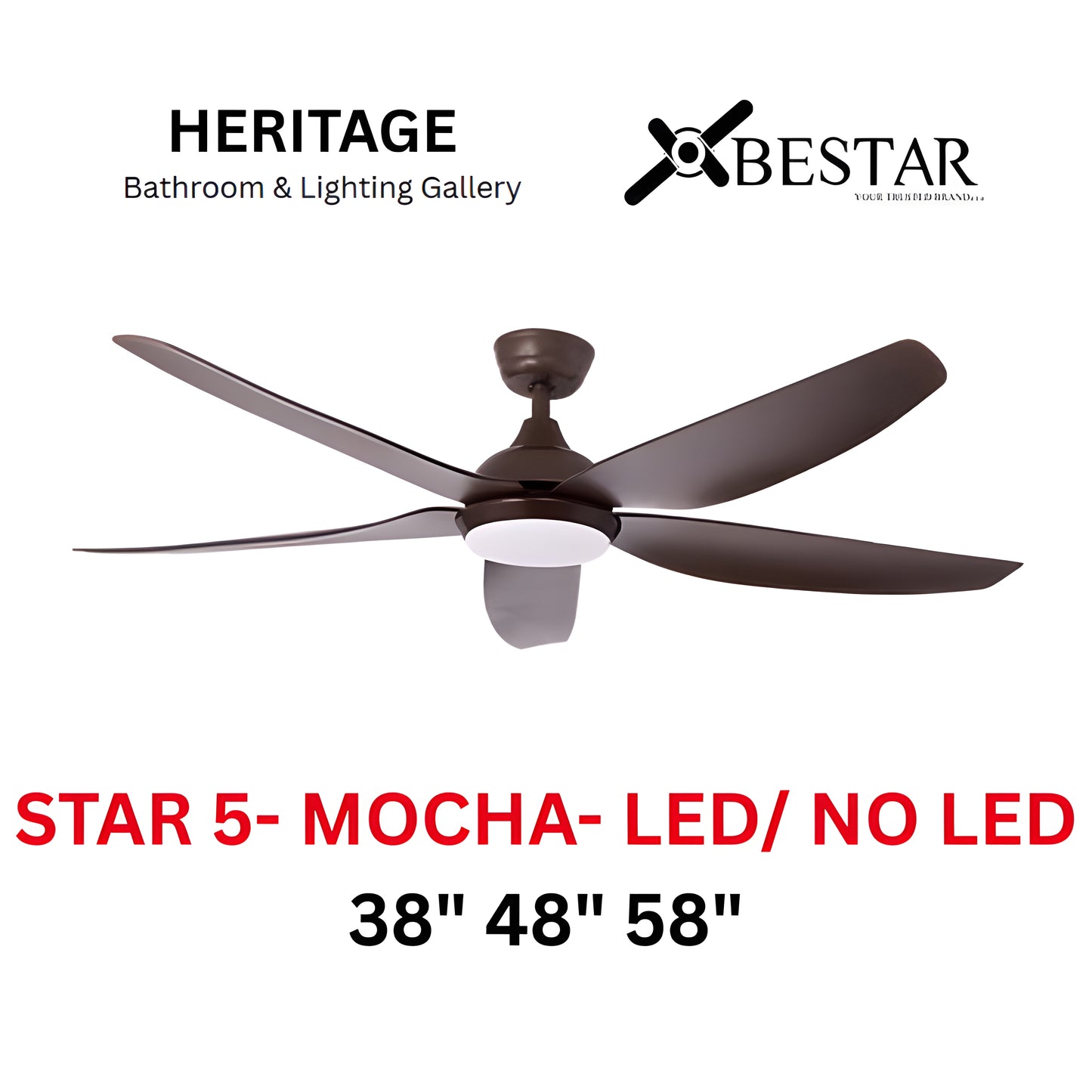 Bestar Star-5 38"/48"/58" Ceiling Fan (MOCHA) – Heritage Bathroom Gallery