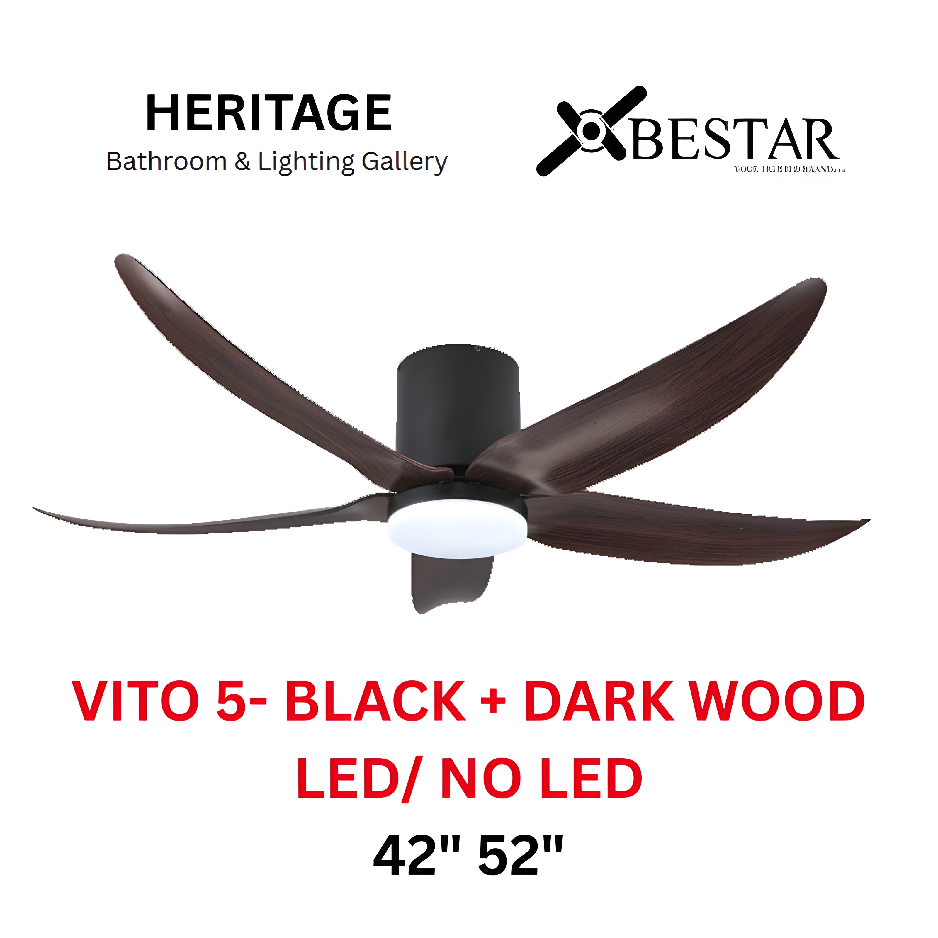 Bestar Vito-5 52″/ 42" Ceiling Fan (BLACK DARK WOOD) – Heritage ...