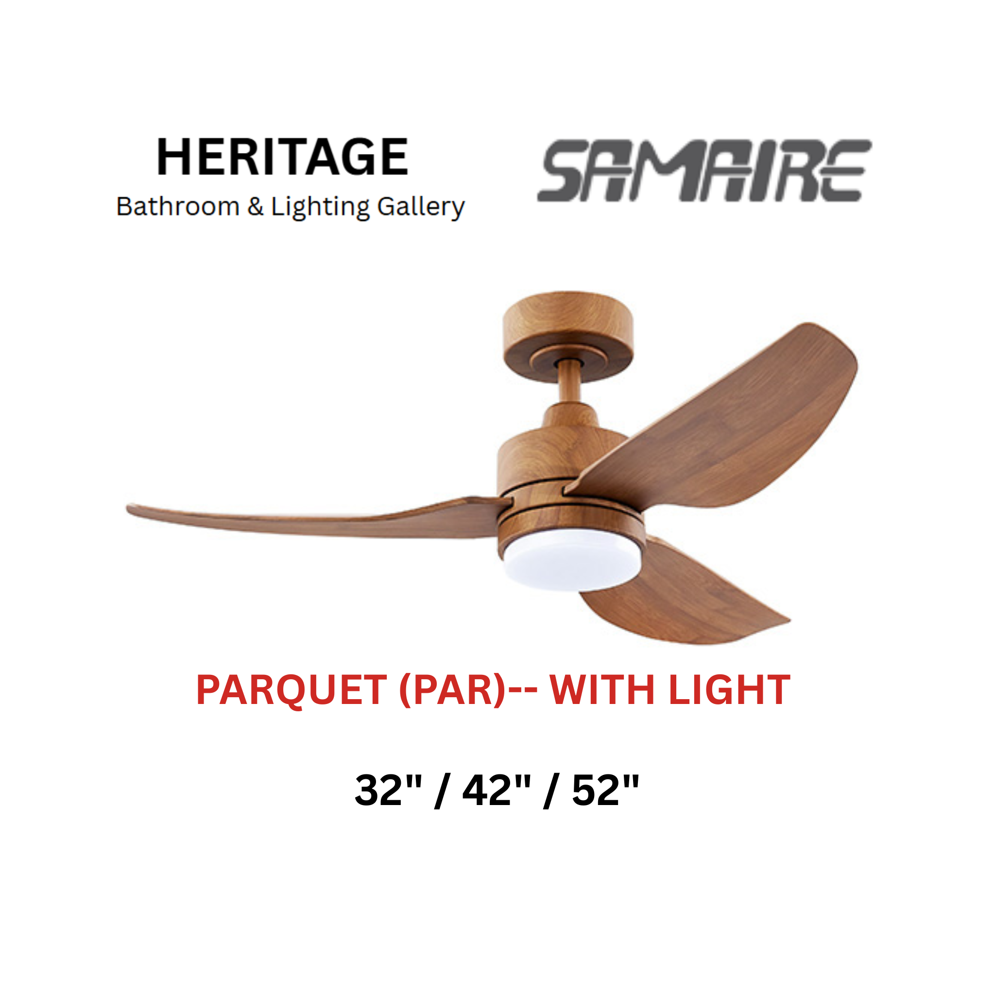 Samaire 3 Blade Parquet (PAR) With Light Ceiling Fan – Heritage ...