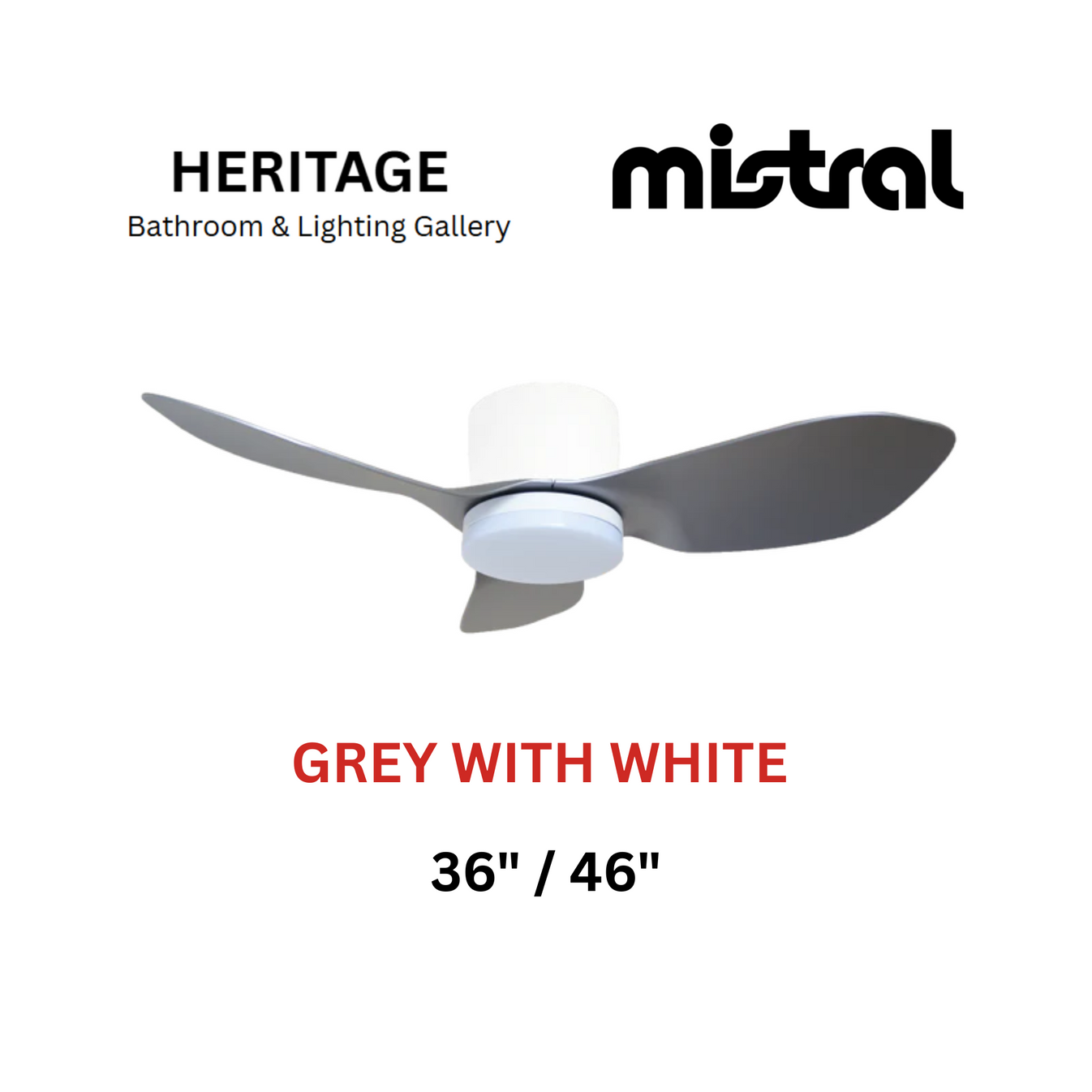 Mistral Solar Grey With White With Light Ceiling Fan – Heritage ...