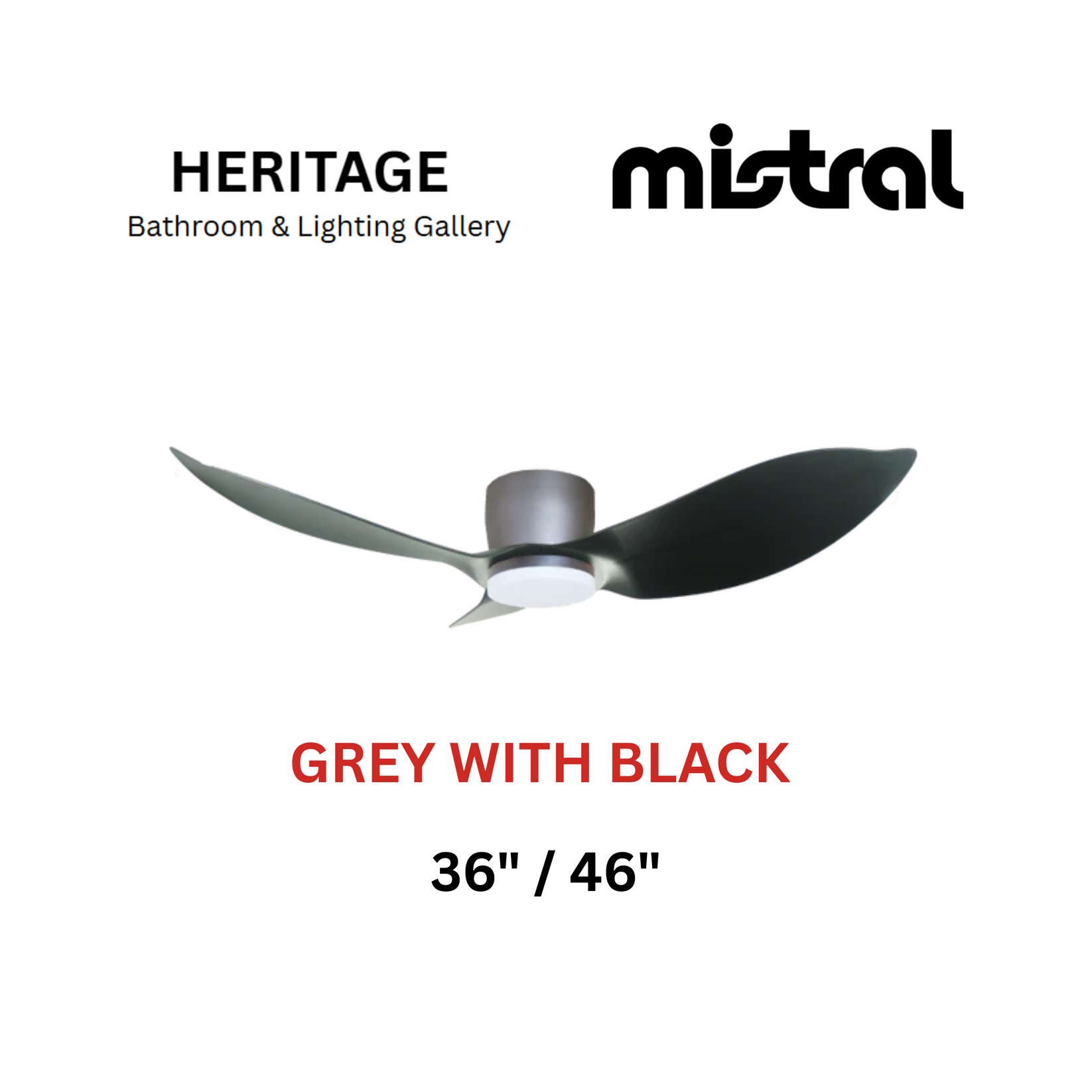 Mistral Solar Grey With Black With Light Ceiling Fan – Heritage ...
