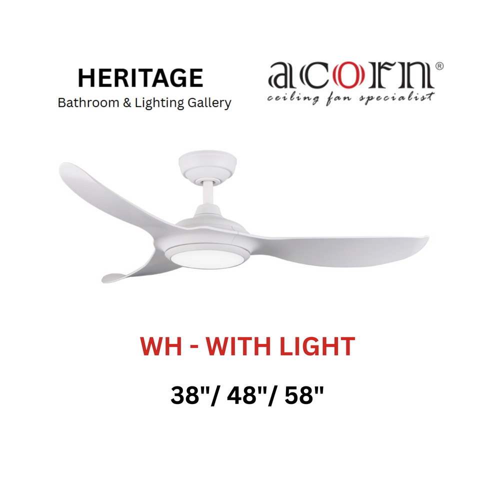 Acorn DC-368 White With Light Ceiling Fan – Heritage Bathroom Gallery