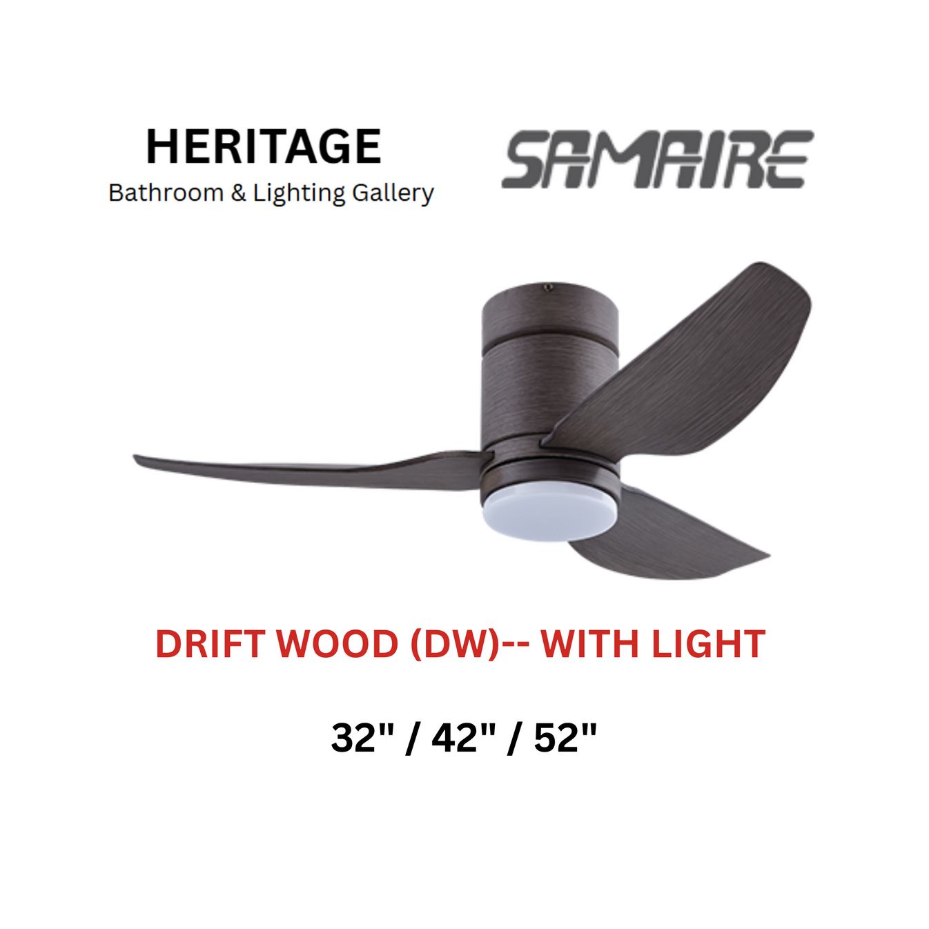 Samaire Drift Wood (DW) With Light Hugger Design Ceiling Fan – Heritage ...