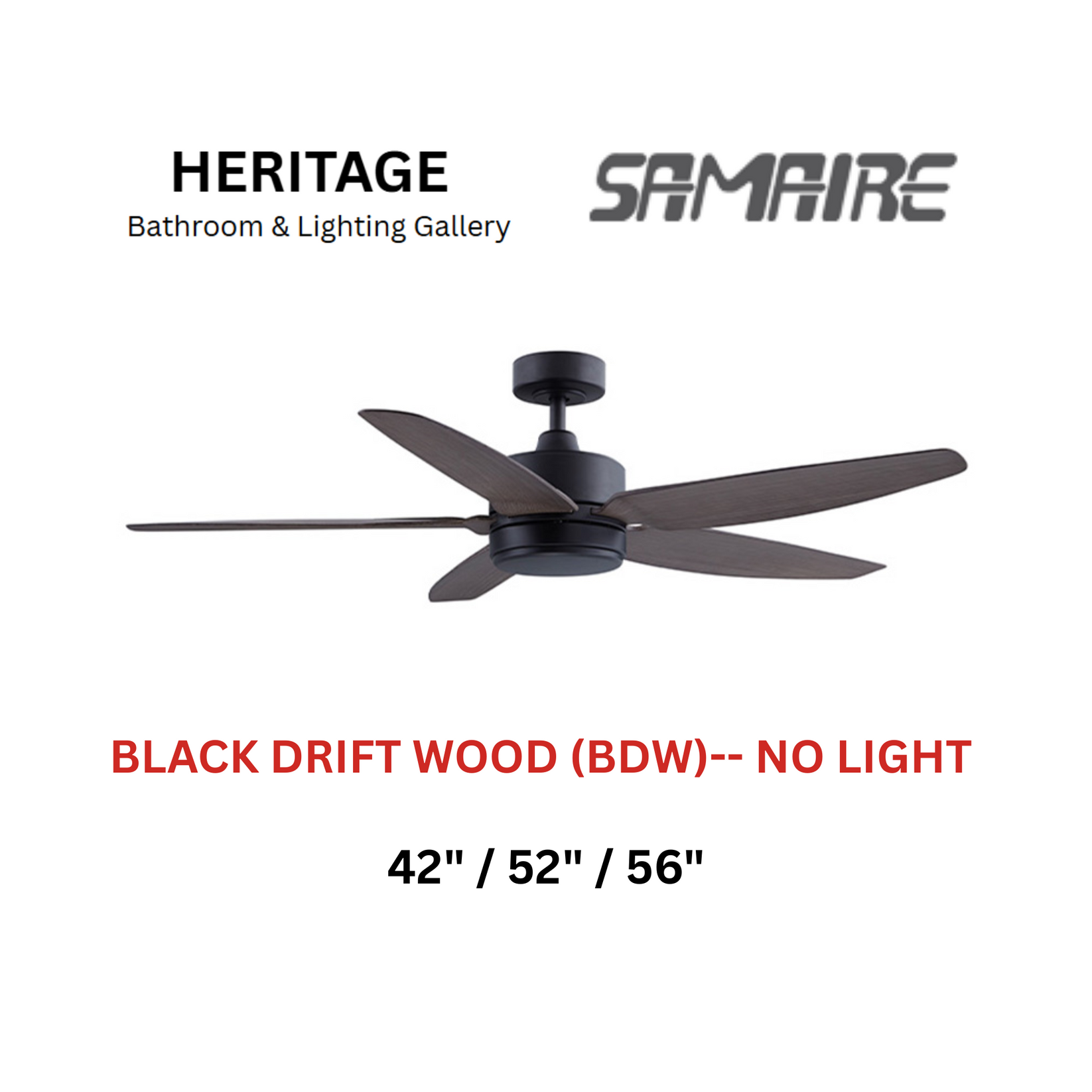 Samaire 5 Blade Black Drift Wood (BDW) No Light Design Ceiling Fan ...