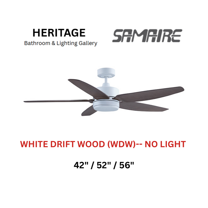 Samaire 5 Blade White Drift Wood (WDW) No Light Ceiling Fan – Heritage ...