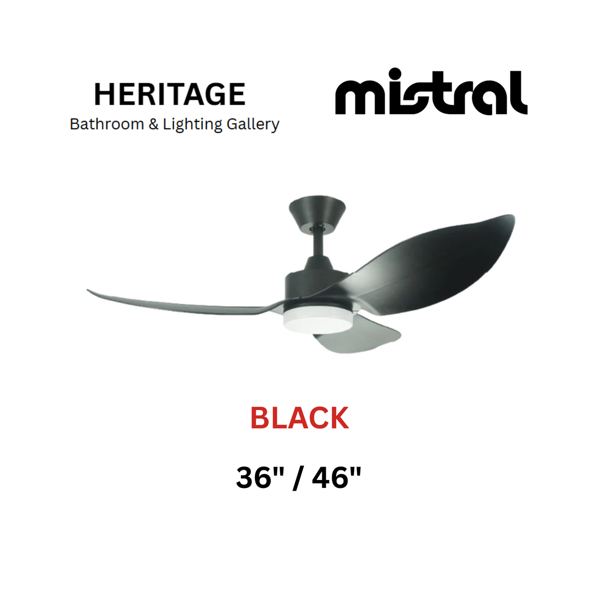 Mistral Space Black With Light Ceiling Fan – Heritage Bathroom Gallery