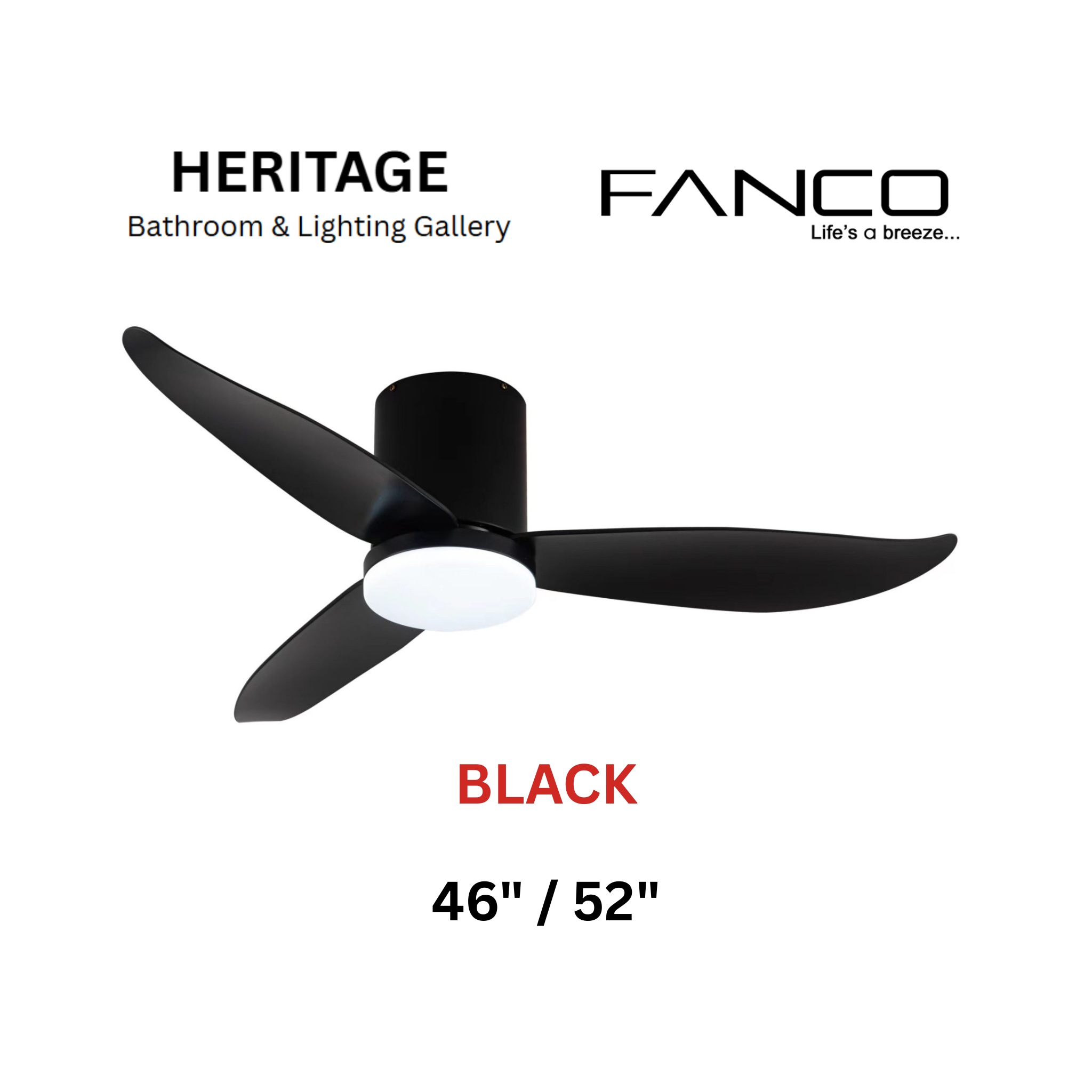 Fanco Rito 3 Black With Light Ceiling Fan – Heritage Bathroom Gallery