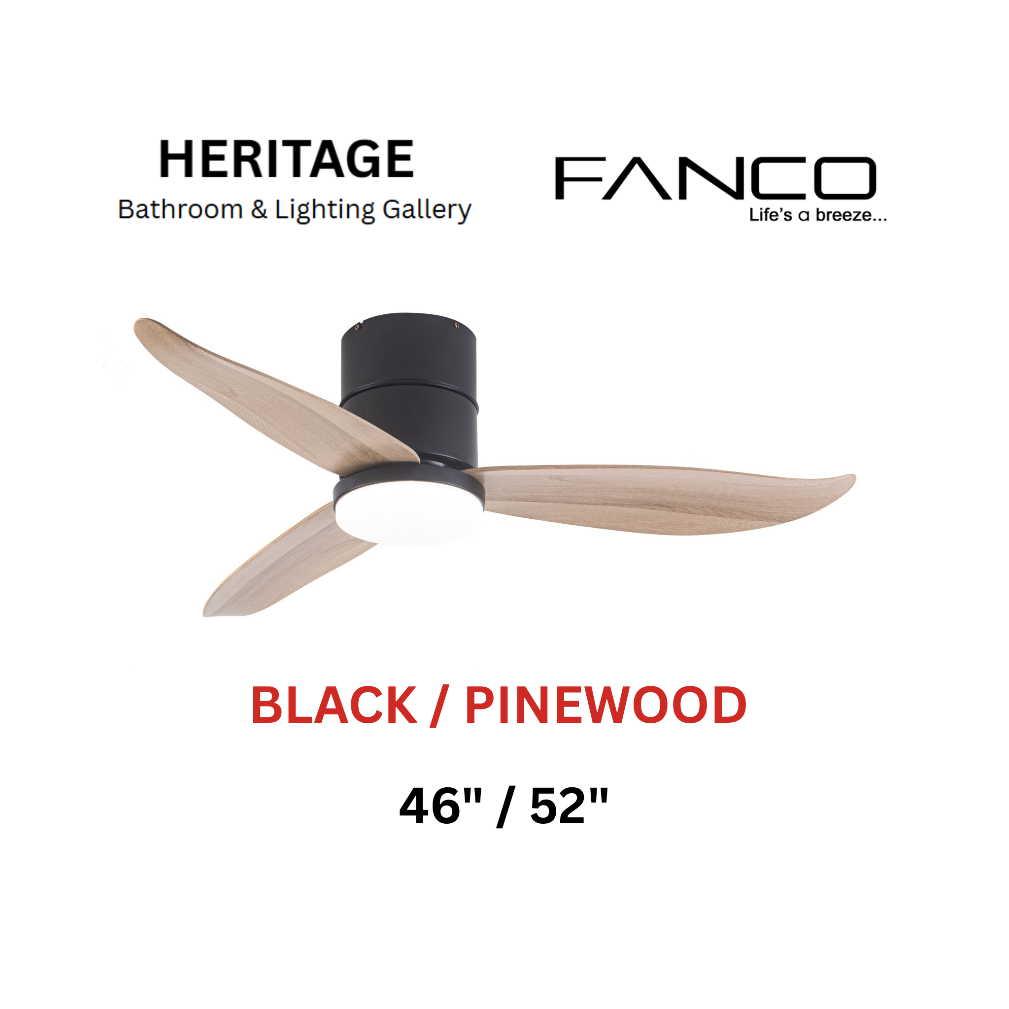 Fanco Rito 3 Black/ Pinewood With Light Ceiling Fan – Heritage Bathroom ...