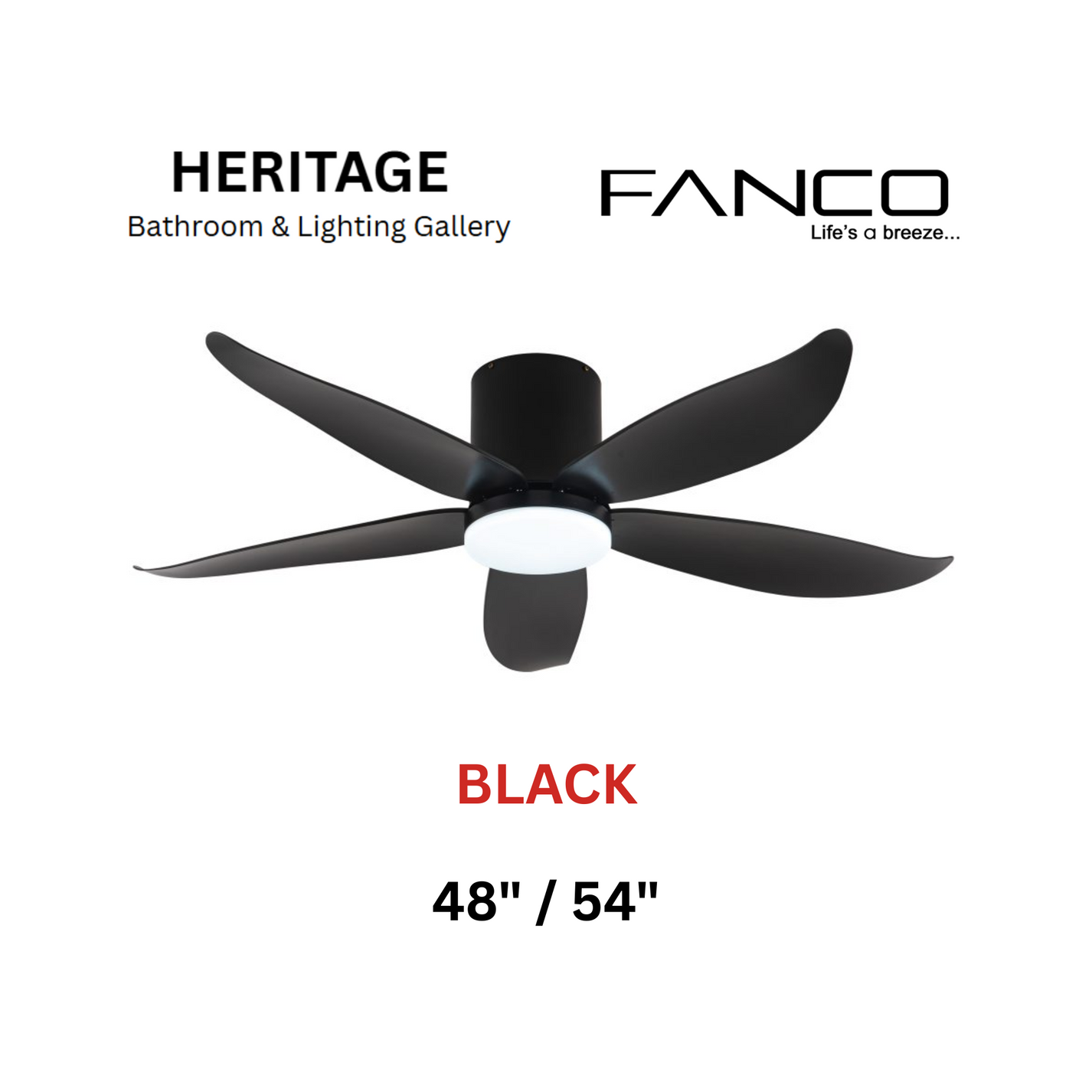 Fanco Rito 5 Black With Light Ceiling Fan – Heritage Bathroom Gallery