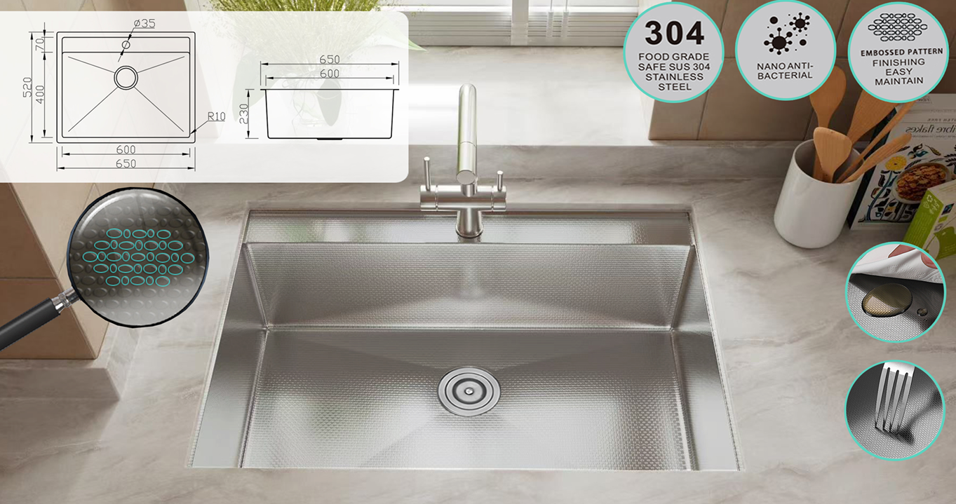 Zaffiro Embossed Nano 65CM Kitchen Sink – Heritage Bathroom Gallery